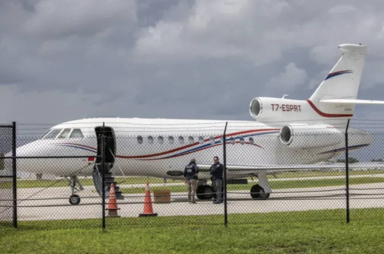 A second Falcon jet is kept at the La Isabela International Airport ...